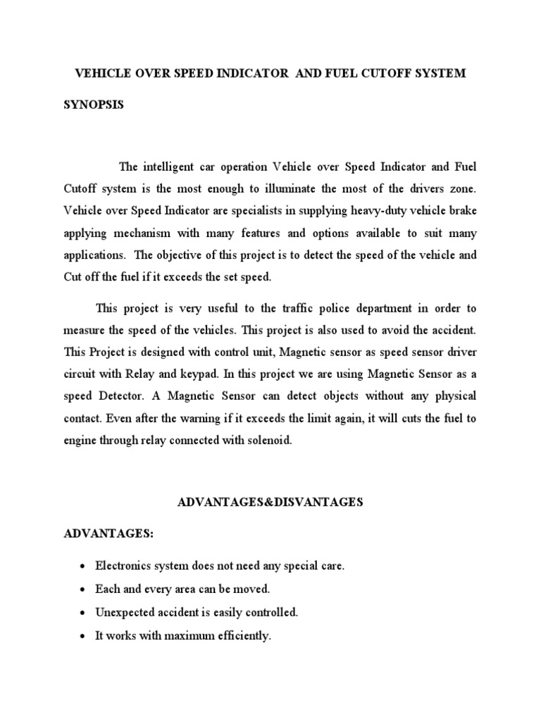 Dcp084 Vehicle Over Speed Indicator And Fuel Cutoff System Pdf