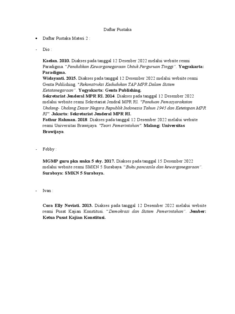 Daftar Pustaka PKN Project UAS | PDF