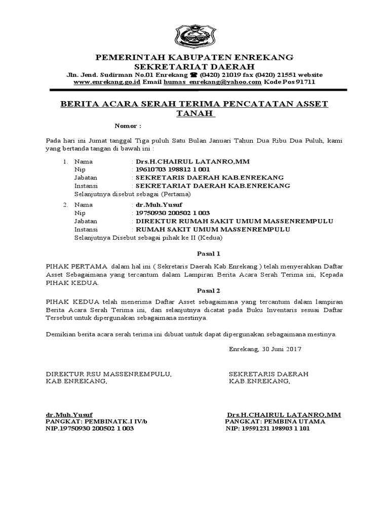 Berita Acara Serah Terima Barang 2016 | PDF