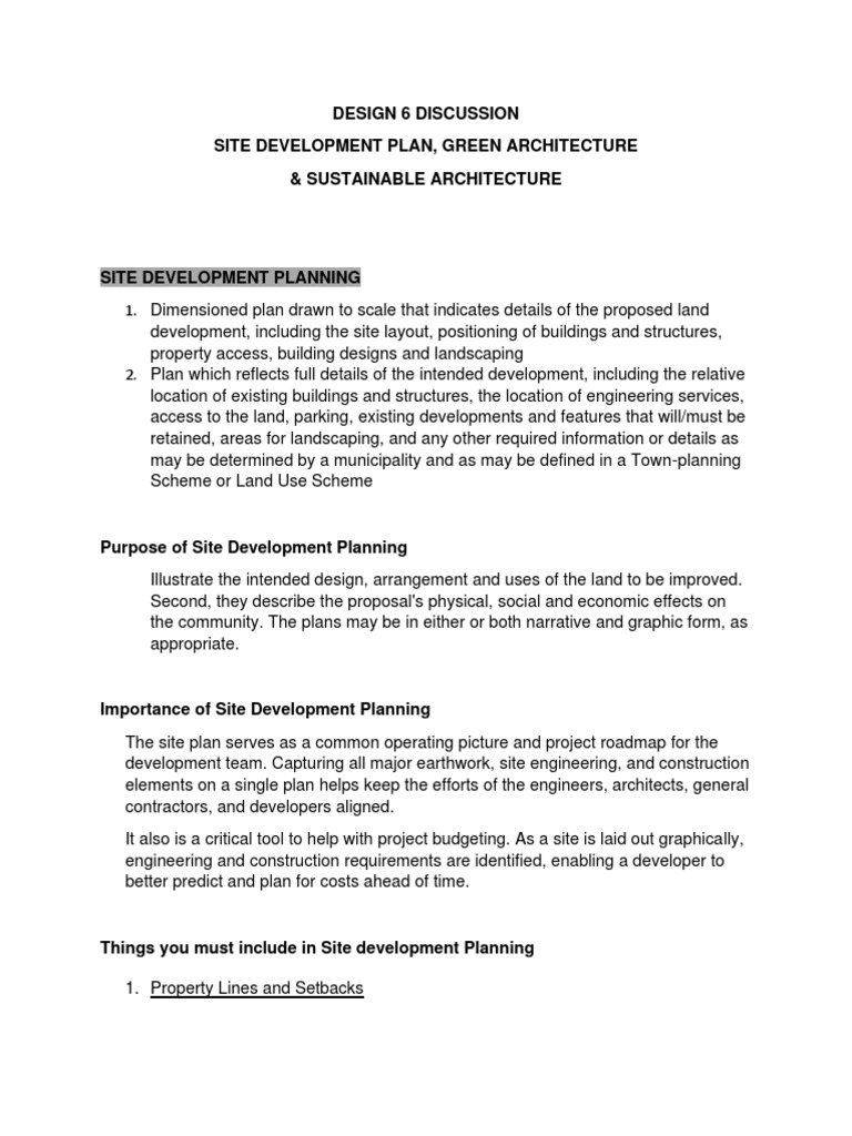 Site Development Planning Discussion | PDF | Green Building ...