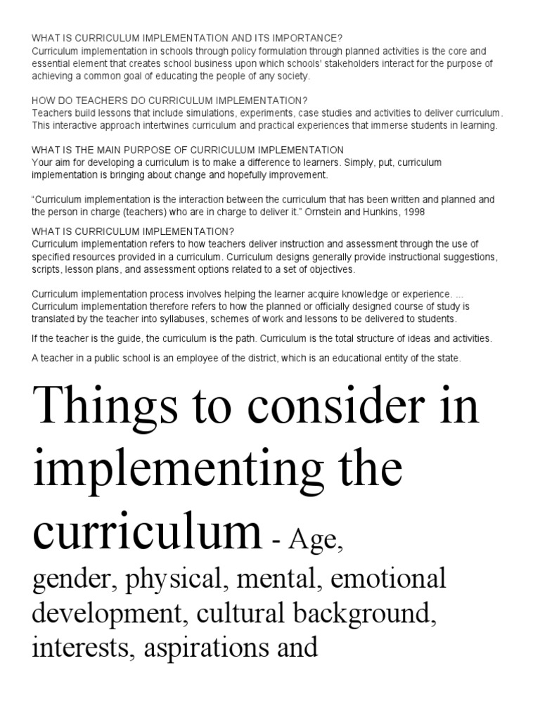 What Is Curriculum Implementation And Its Importance PDF Curriculum