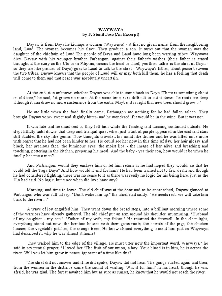 Waywaya by F. Sionil Jose (An Excerpt) | PDF | Narrative