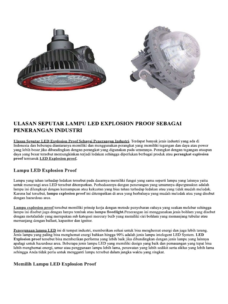 Lampu LED Explosion Proof Sebagai Penerangan Industri | PDF