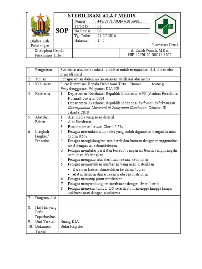 SOP Sterilisasi Alat Medis | PDF