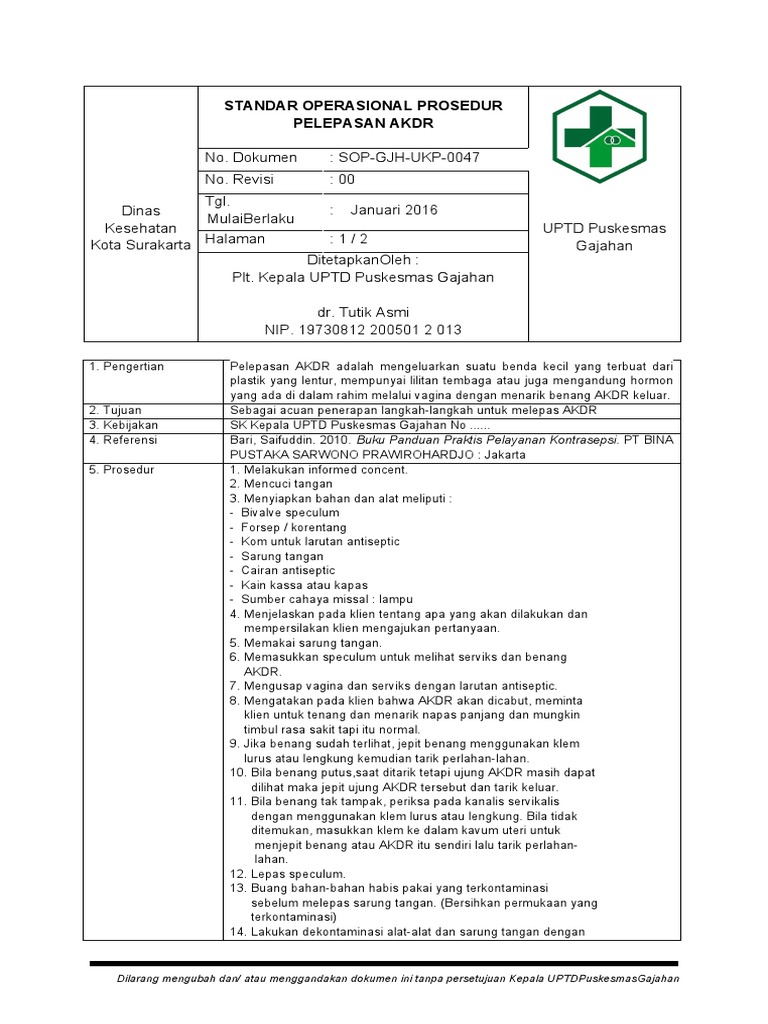 SOP Pelepasan AKDR | PDF