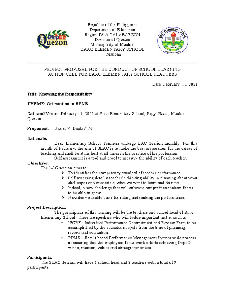 SLAC Proposal for Baao Elementary Teachers | PDF | Teachers | Learning