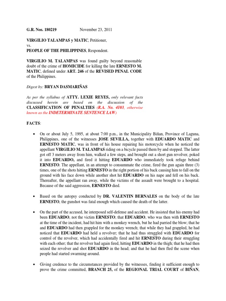 TALAMPAS V. PEOPLE - G.R. No. 180219 | PDF | Crimes | Crime & Violence