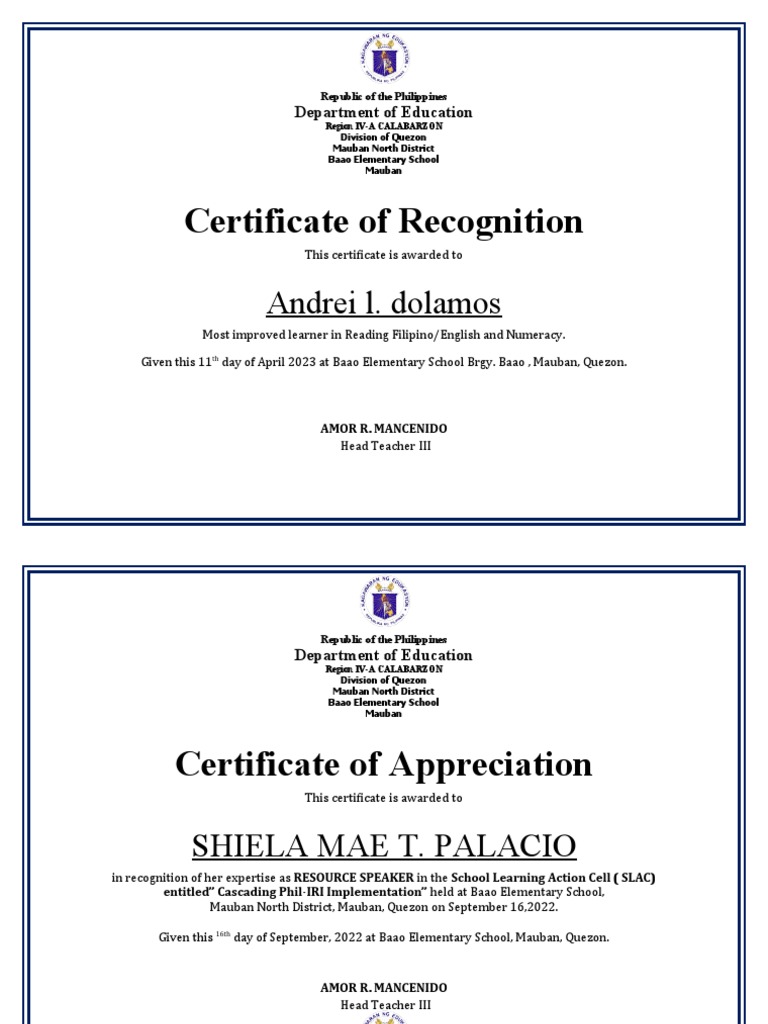 Certificates-Recognition Bata | PDF | Philippines