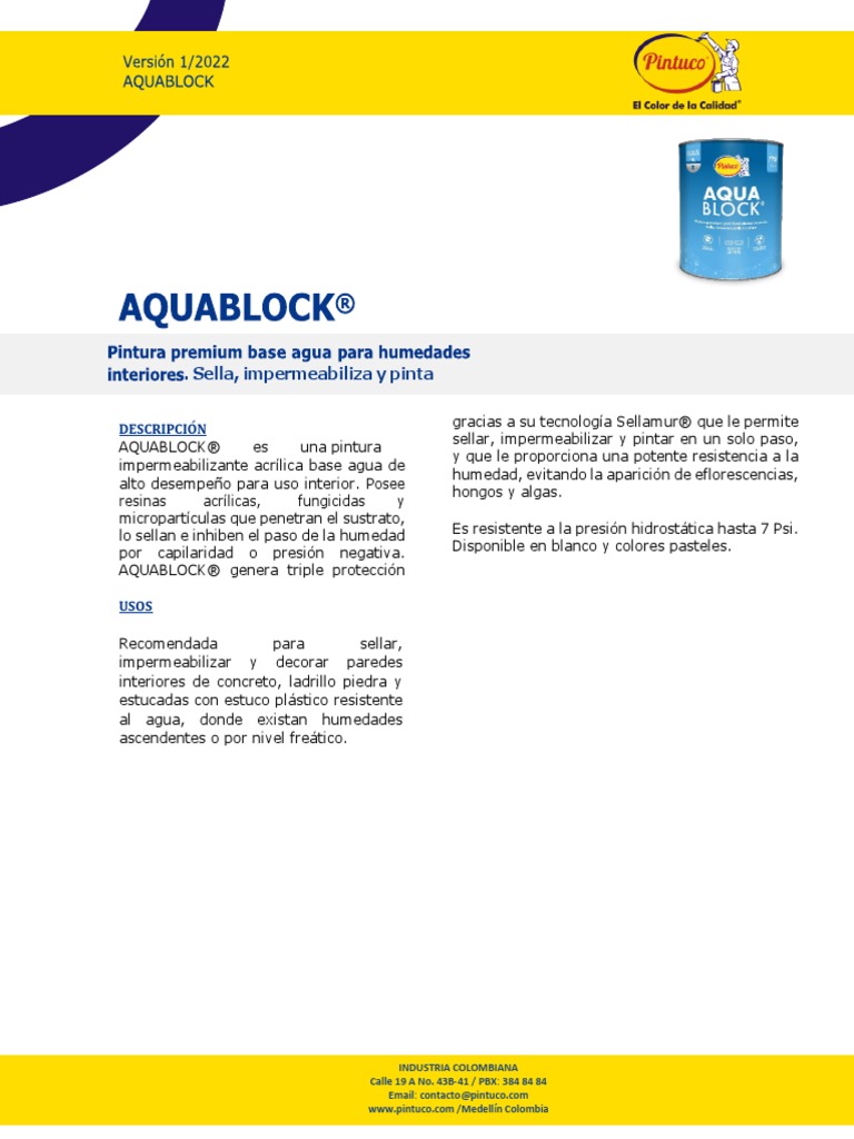 Precio y aplicación de Aquablock Pintuco | PDF