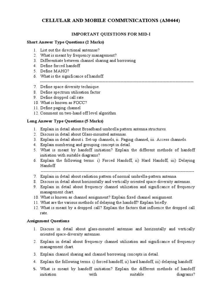 CMC Important Questions Mid-Ii | PDF | Antenna (Radio) | Cellular Network
