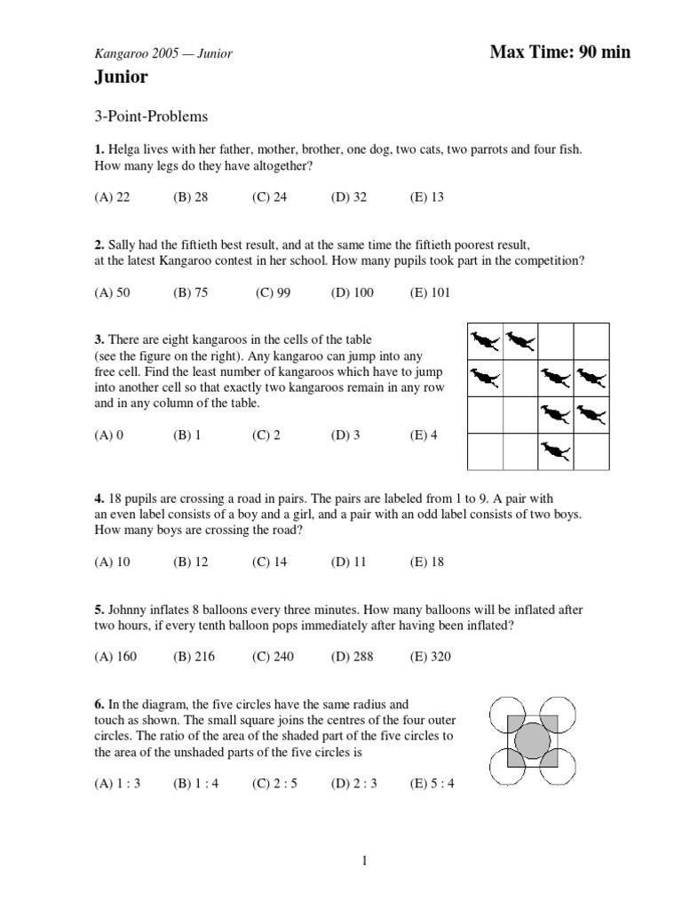 Kangaroo 2005 Junior Math Problems | PDF | Length | Triangle