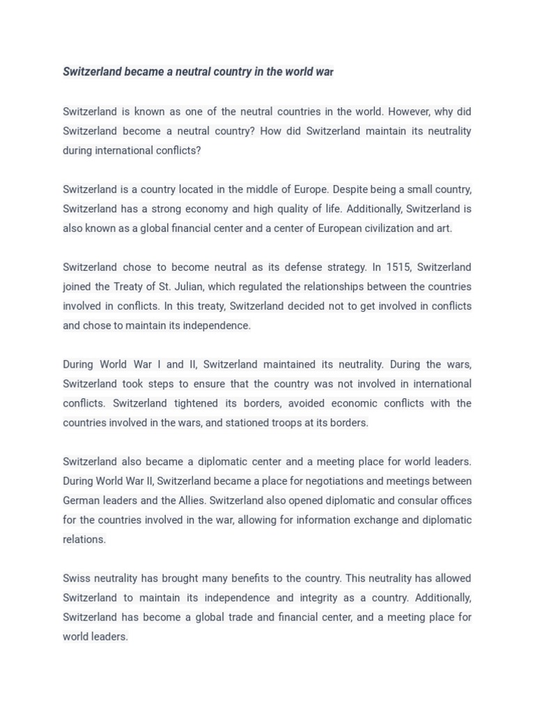 Switzerland's Neutrality Explained | PDF | Switzerland | Peace