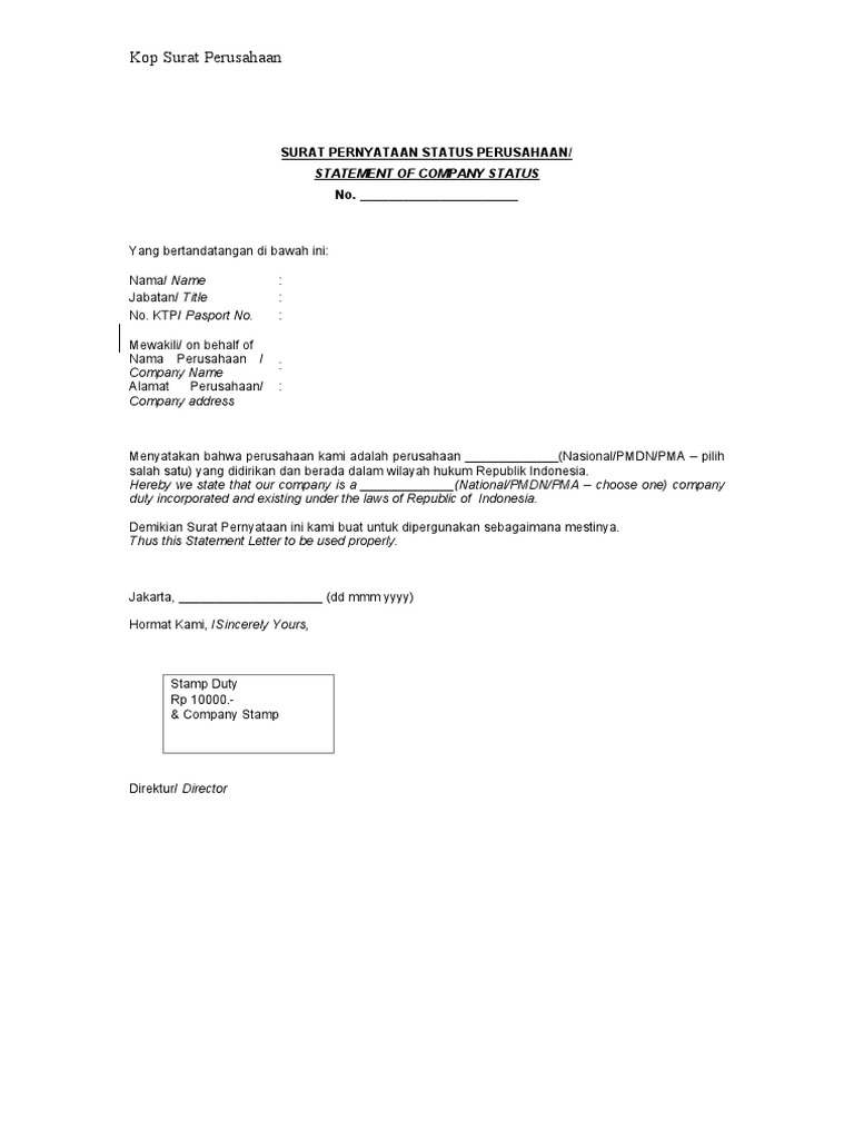 Surat Pernyataan Perusahaan - Contoh Draftv1 | PDF