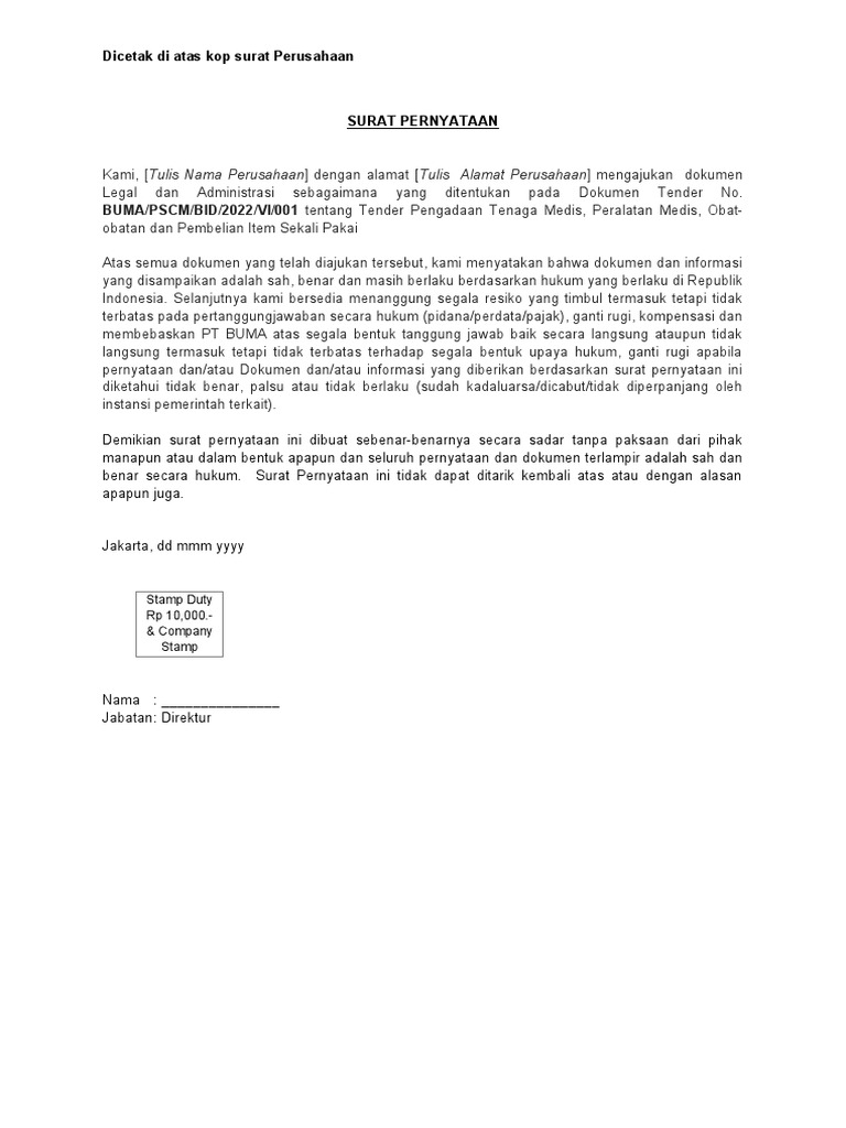 Surat Pernyataan Legalitas Dokumenv1 | PDF