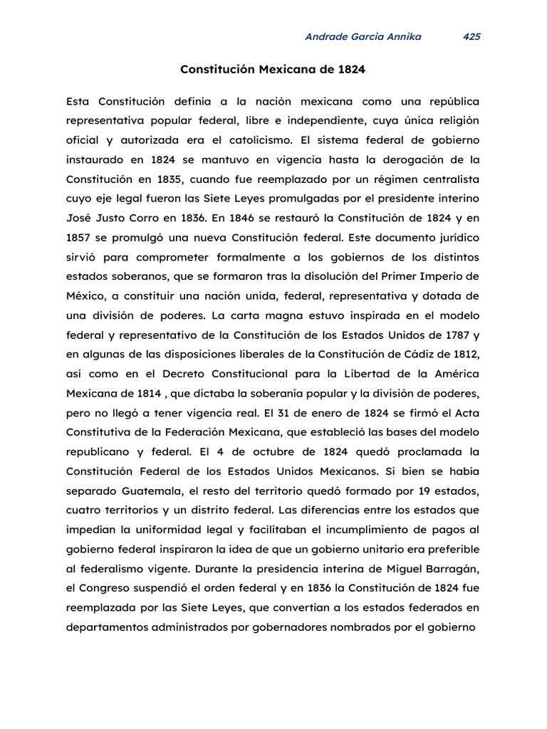 Constitución de México de 1824: Claves | PDF | Federación | Constitución