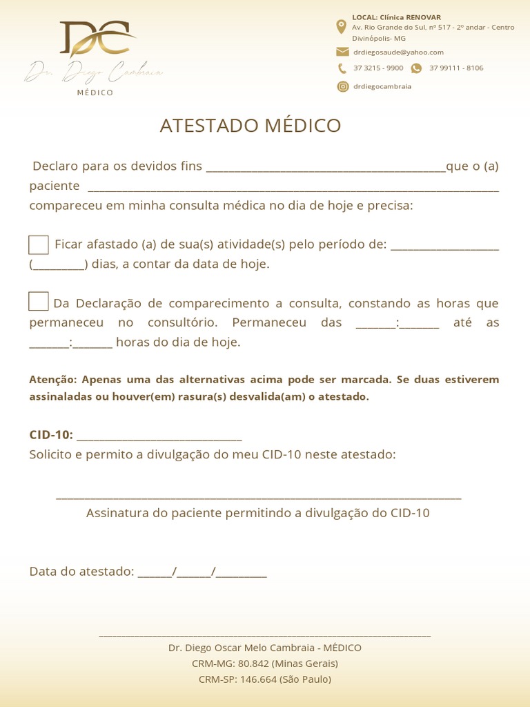Atestado Médico Novo - Clinica Renovar | PDF