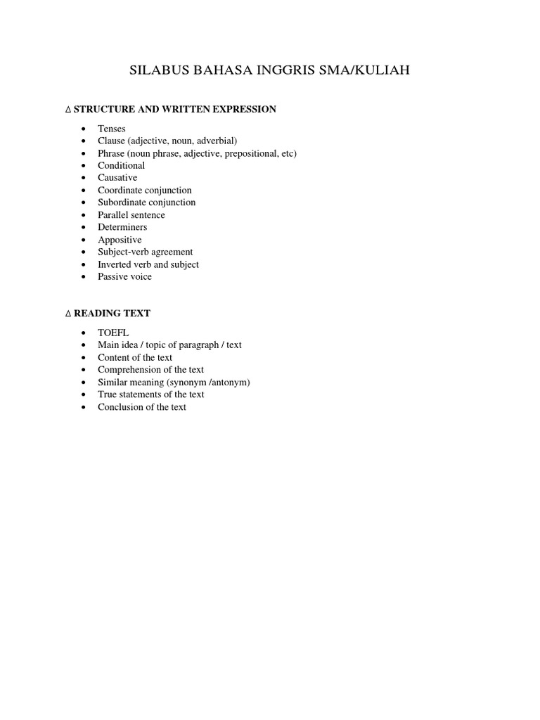 Silabus Bahasa Inggris Sma-Kuliah | PDF