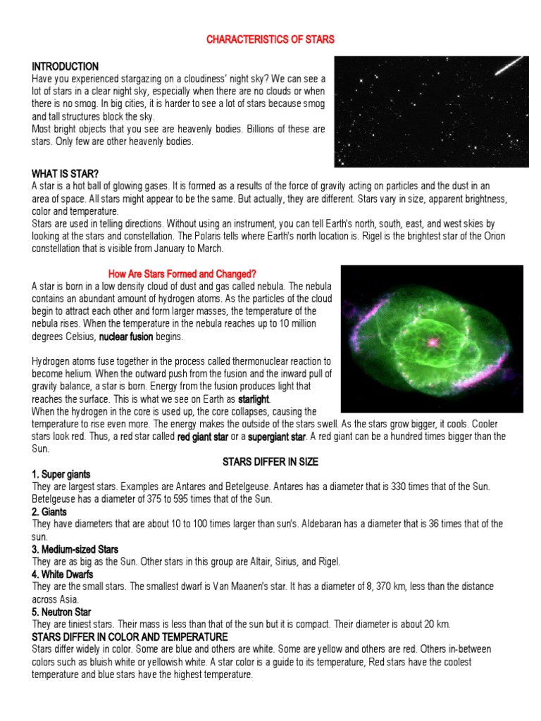 Characteristics of Stars | PDF | Stars | Apparent Magnitude