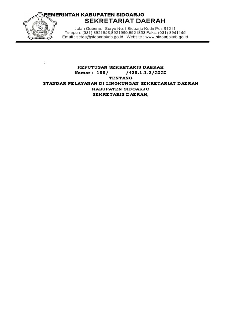 Contoh Standar Pelayanan SP 2021 | PDF