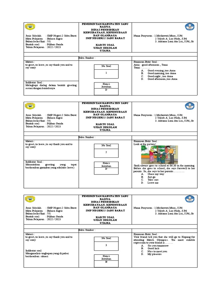 Kartu Soal Us Susulan Bing | PDF