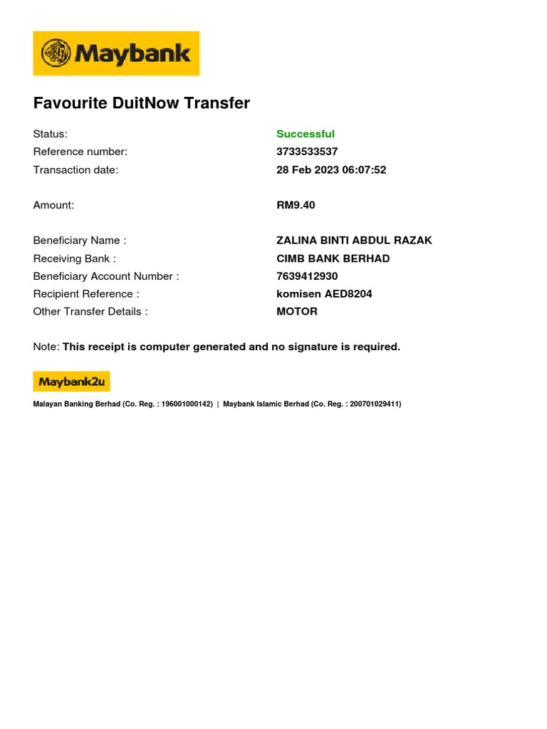 Favourite Duitnow Transfer: Successful | PDF