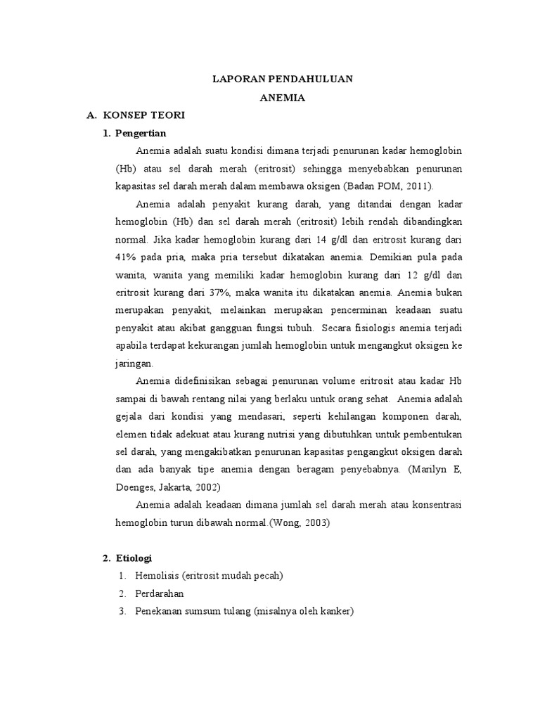 Laporan Pendahuluan Anemia pada Anak | PDF
