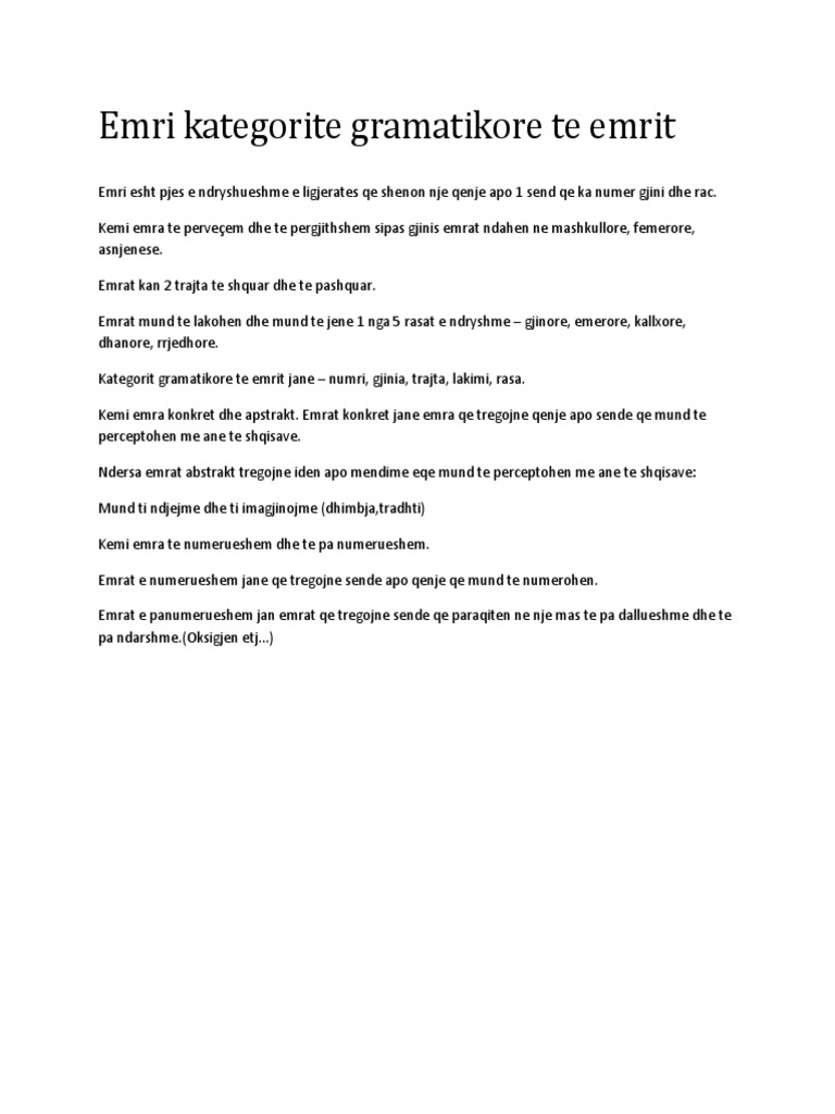 Emri Kategorite Gramatikore Te Emrit | PDF