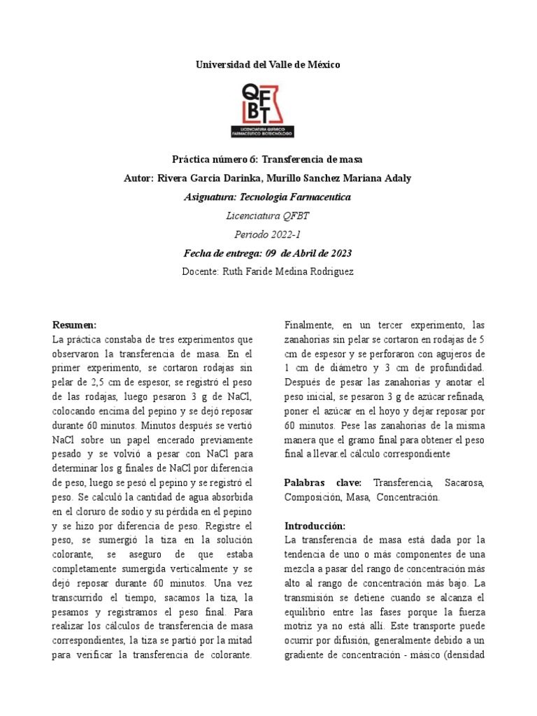 Reporte 7 TF | PDF | Concentración | Masa