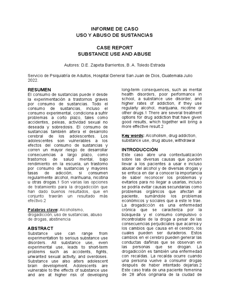 Informe de Caso Uso Y Abuso de Sustancias Case Report Substance Use and Abuse | PDF | La ...