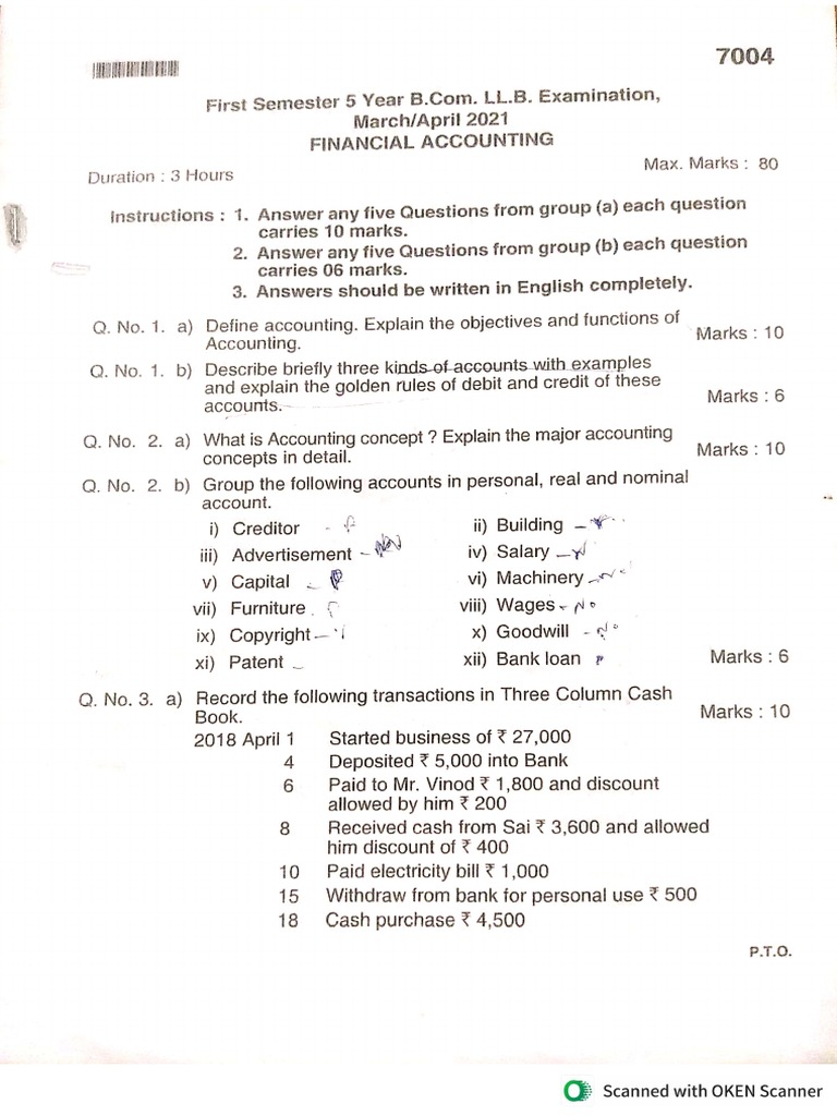 Financial Accounting Questions Paper | PDF