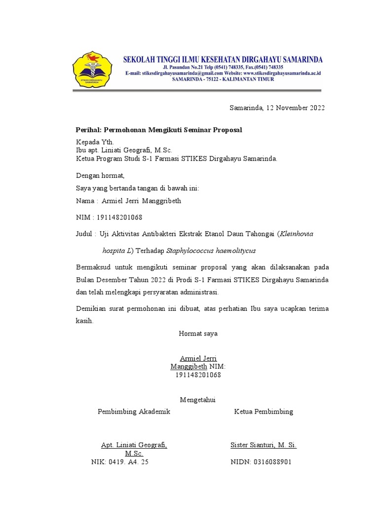 Permohonan Mengikuti Seminar Proposal Armiel Jerri M | PDF