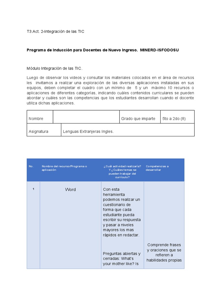 Proyecto Introducciona La Tic | PDF