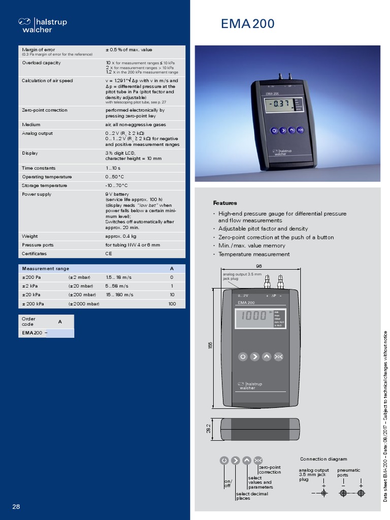 Manometer - EMA200 | PDF | Pressure Measurement | Pressure