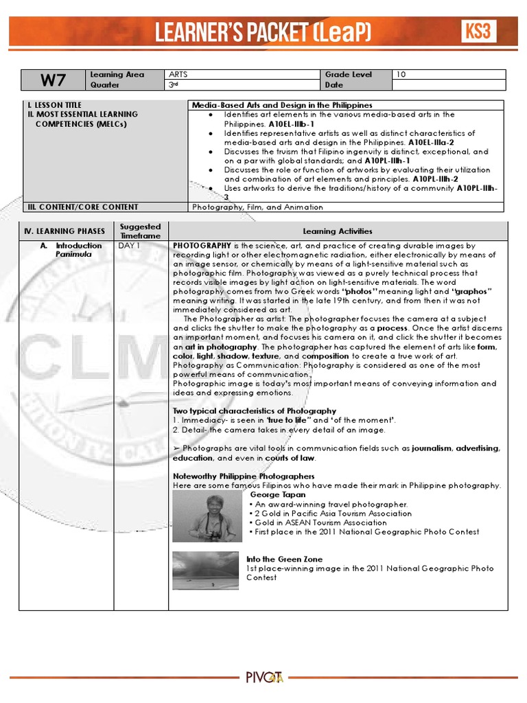 LeaP-Arts-G10-Q3-Week 7 | PDF | Camera | Animation