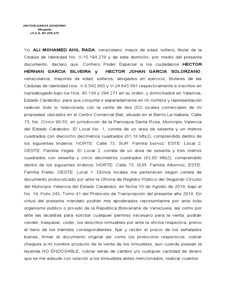 Poder Especial Venta Inmueble (Ali Akil) 03-2023 | PDF