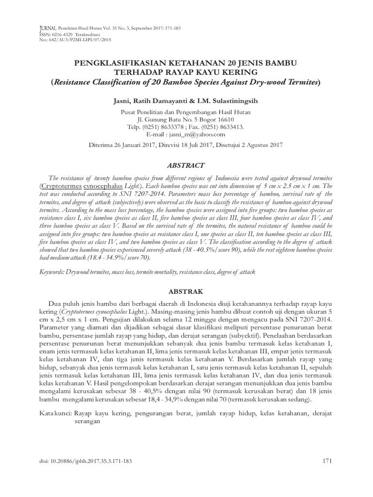 Classification of the Resistance of Twenty Bamboo Species Against ...