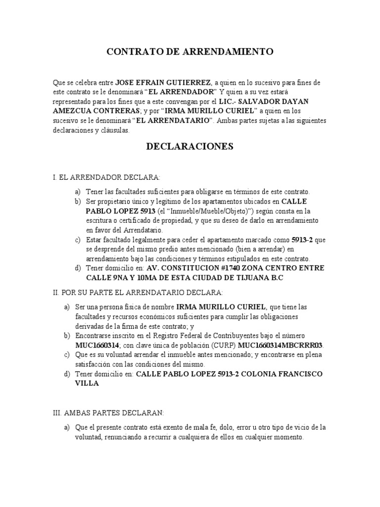 Contrato Arrendamiento Irma Murillo #2 | PDF | Pagos