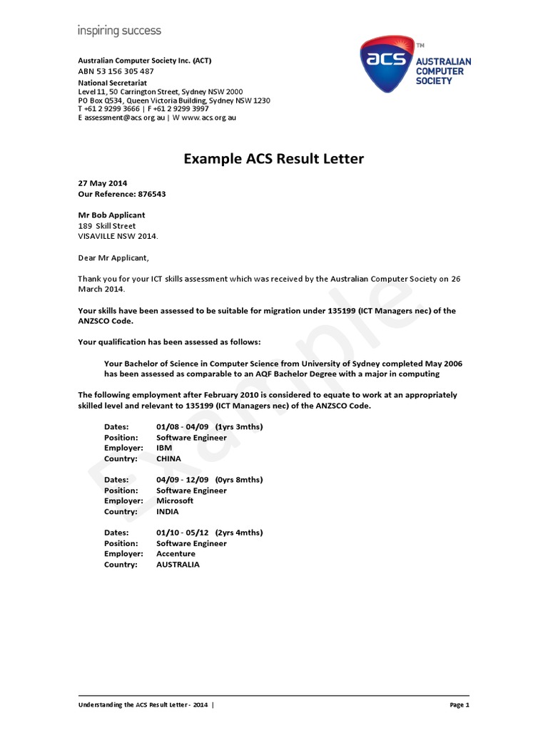 Example ACS Result Letter | PDF | Career & Growth