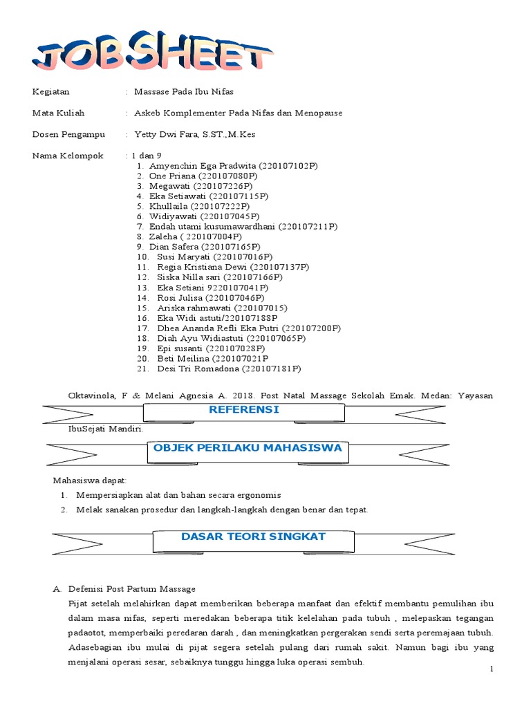 Jobsheet - Pijat Nifas | PDF