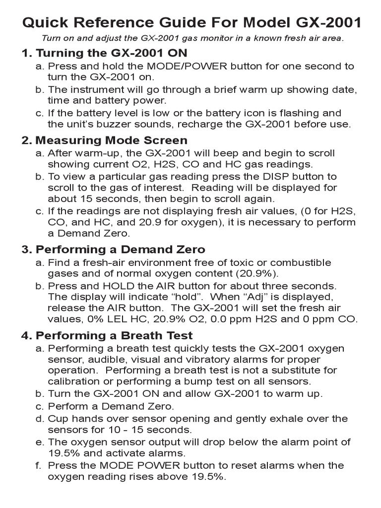 Quick Start Guide for Calibrating and Operating the GX-2001 Gas Monitor ...