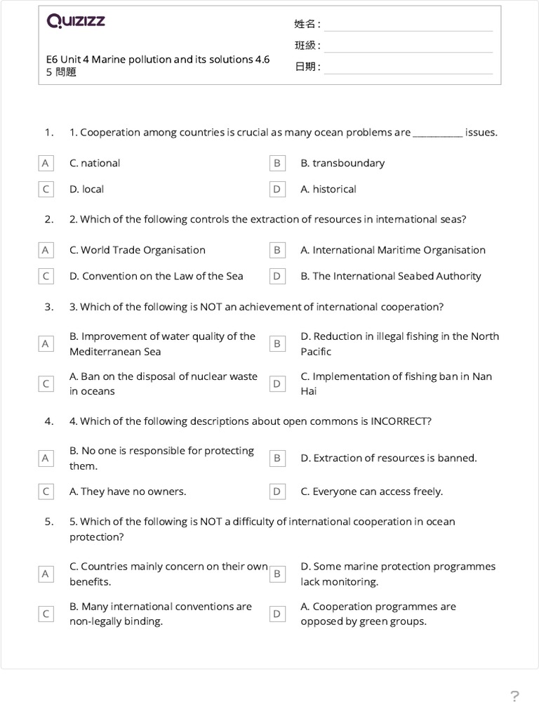 E6 Unit 4 Marine Pollution and Its Solutions 4.6 | PDF