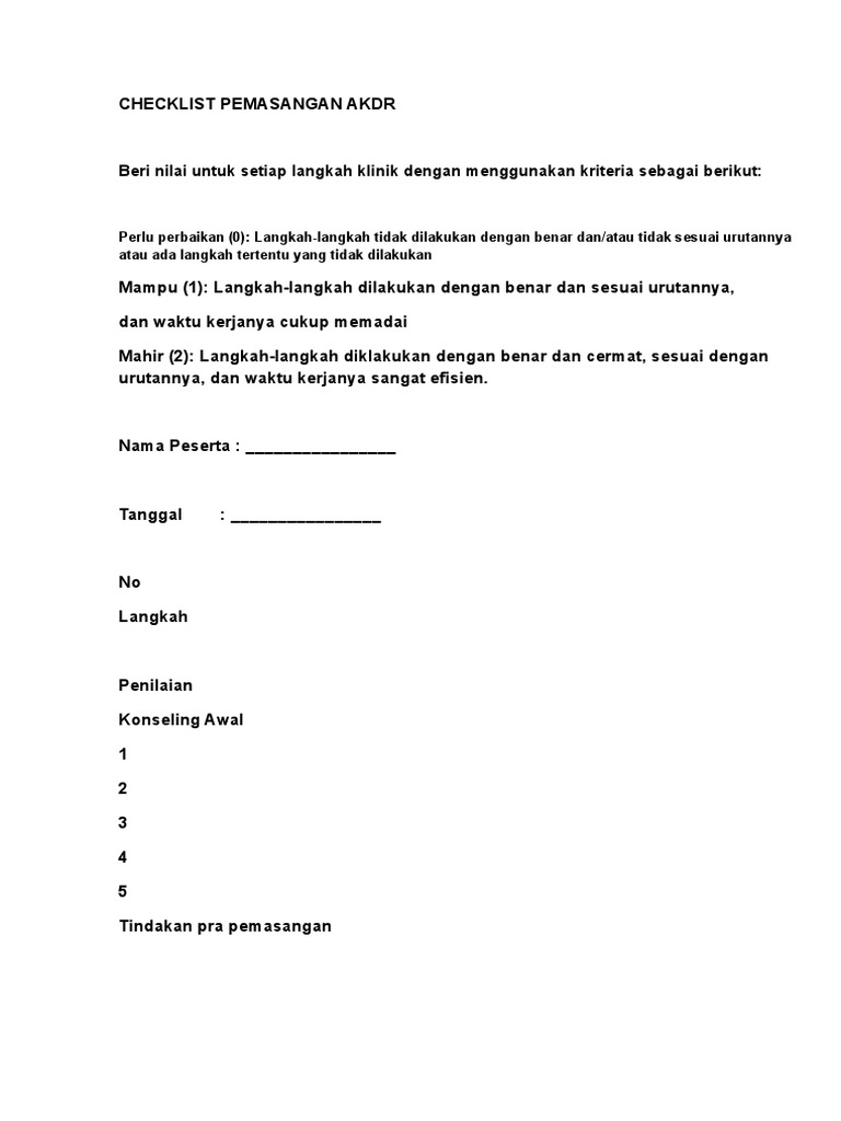 Checklist Pemasangan Akdr | PDF