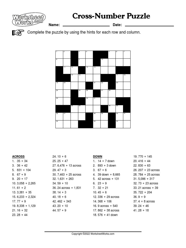 WorksheetWorks CrossNumber Puzzle 1 | PDF | Puzzles | Games Of Mental Skill