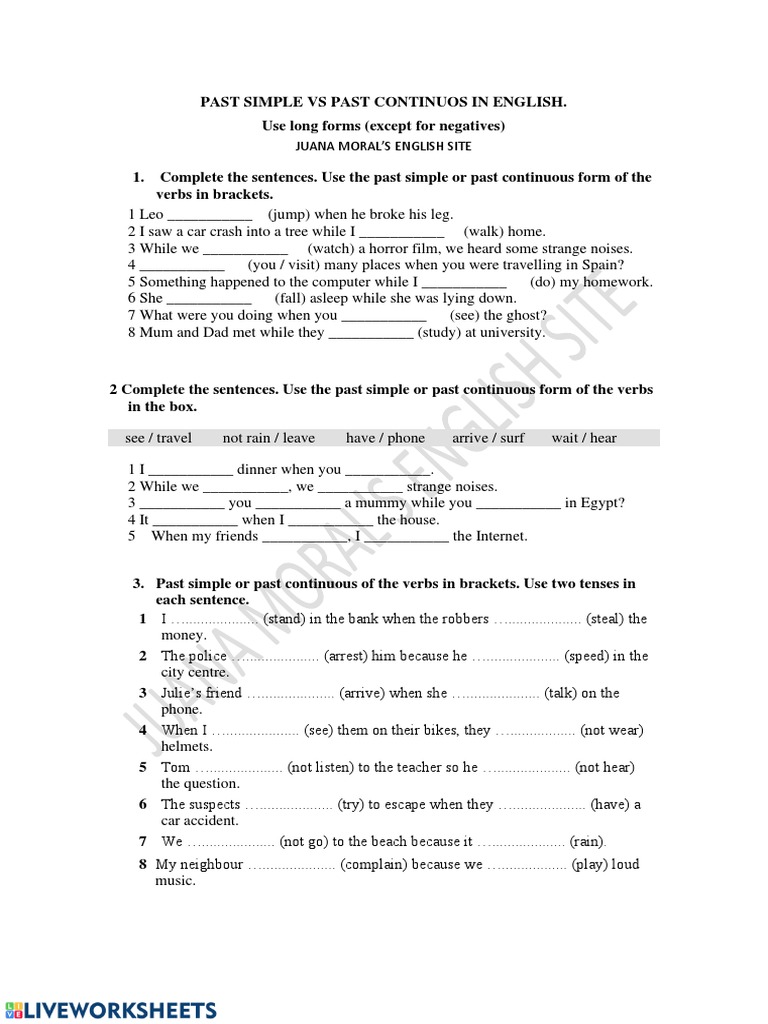 Past Simple vs. Past Continuous Exercises | PDF | Language Arts ...