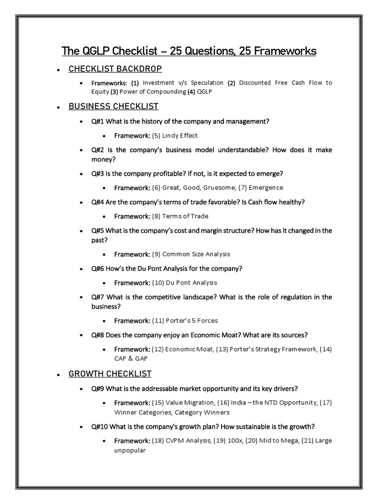 The QGLP Checklist Review | PDF | Market (Economics) | Economies