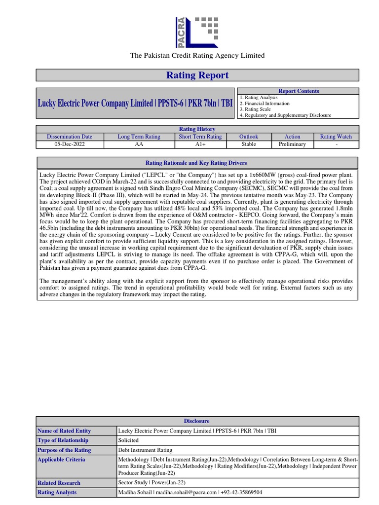 Lucky Electric Power Rating Report | PDF | Credit Rating | Working Capital