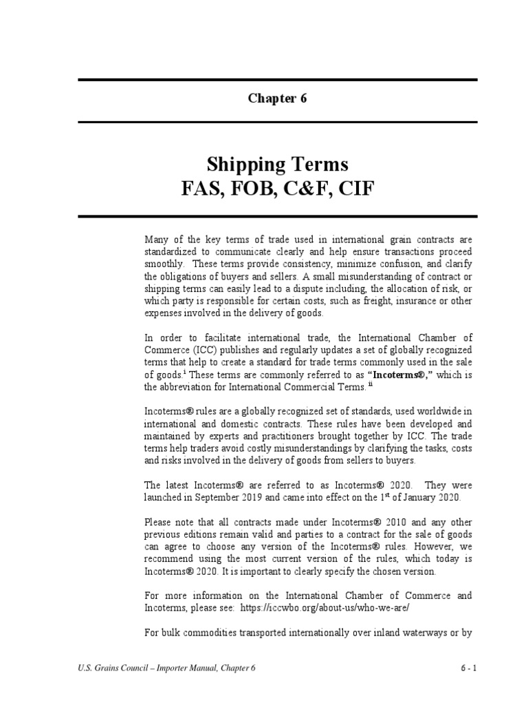 Chapter 6 Shipping Terms FAS FOB CF CIF 20220331 Final | PDF | Business ...