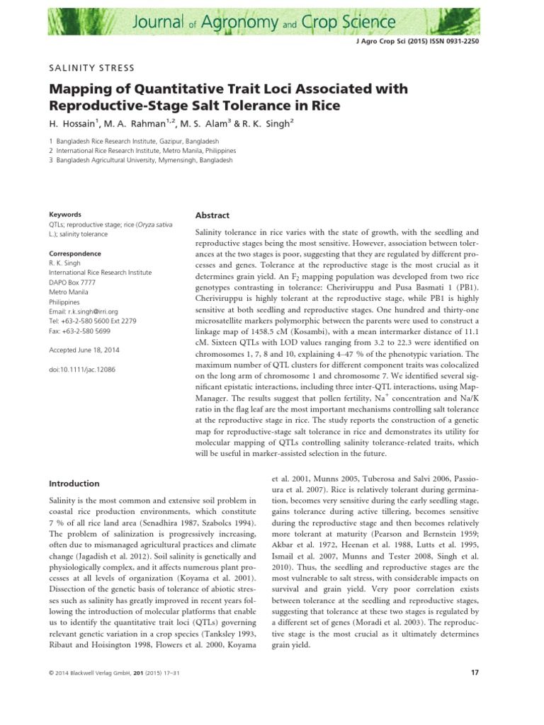 Hossain Et Al-2015-Journal of Agronomy and Crop Science | PDF ...