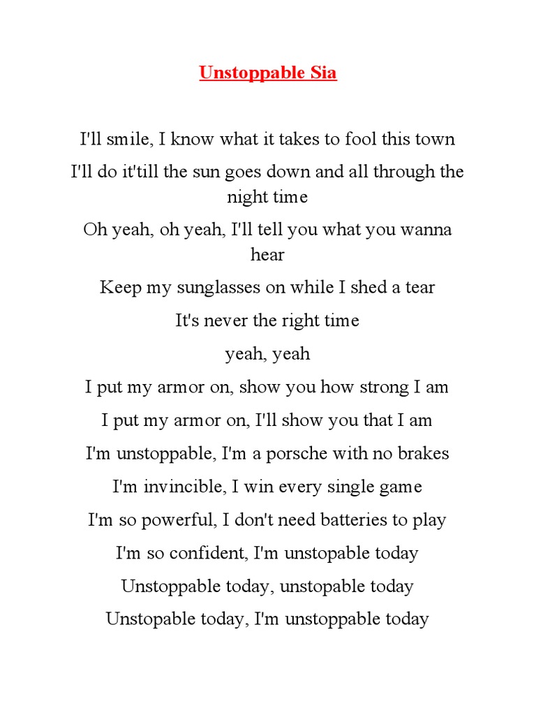 Sia's Unstoppable Lyrics Analysis | PDF