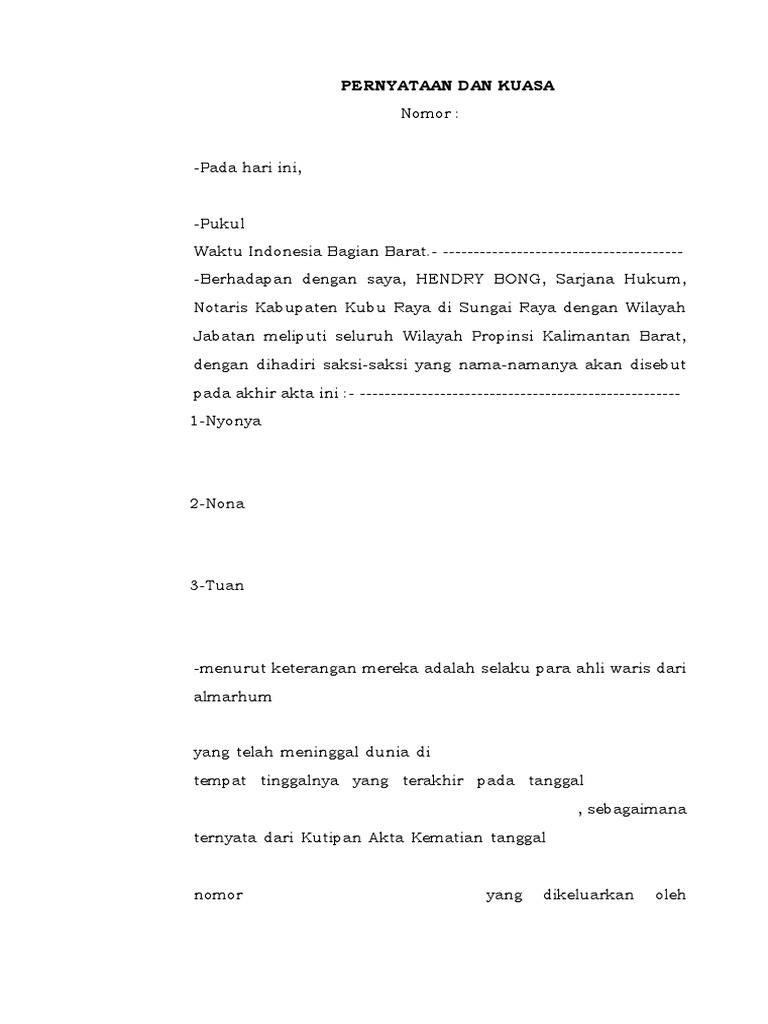 Draf Pernyataan Dan Kuasa Waris Direksi Meninggal | PDF